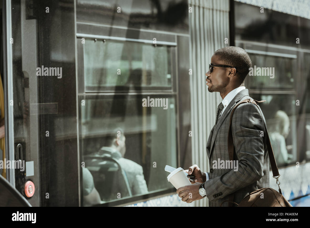African american businessman wearing suit taking the train Stock Photo ...