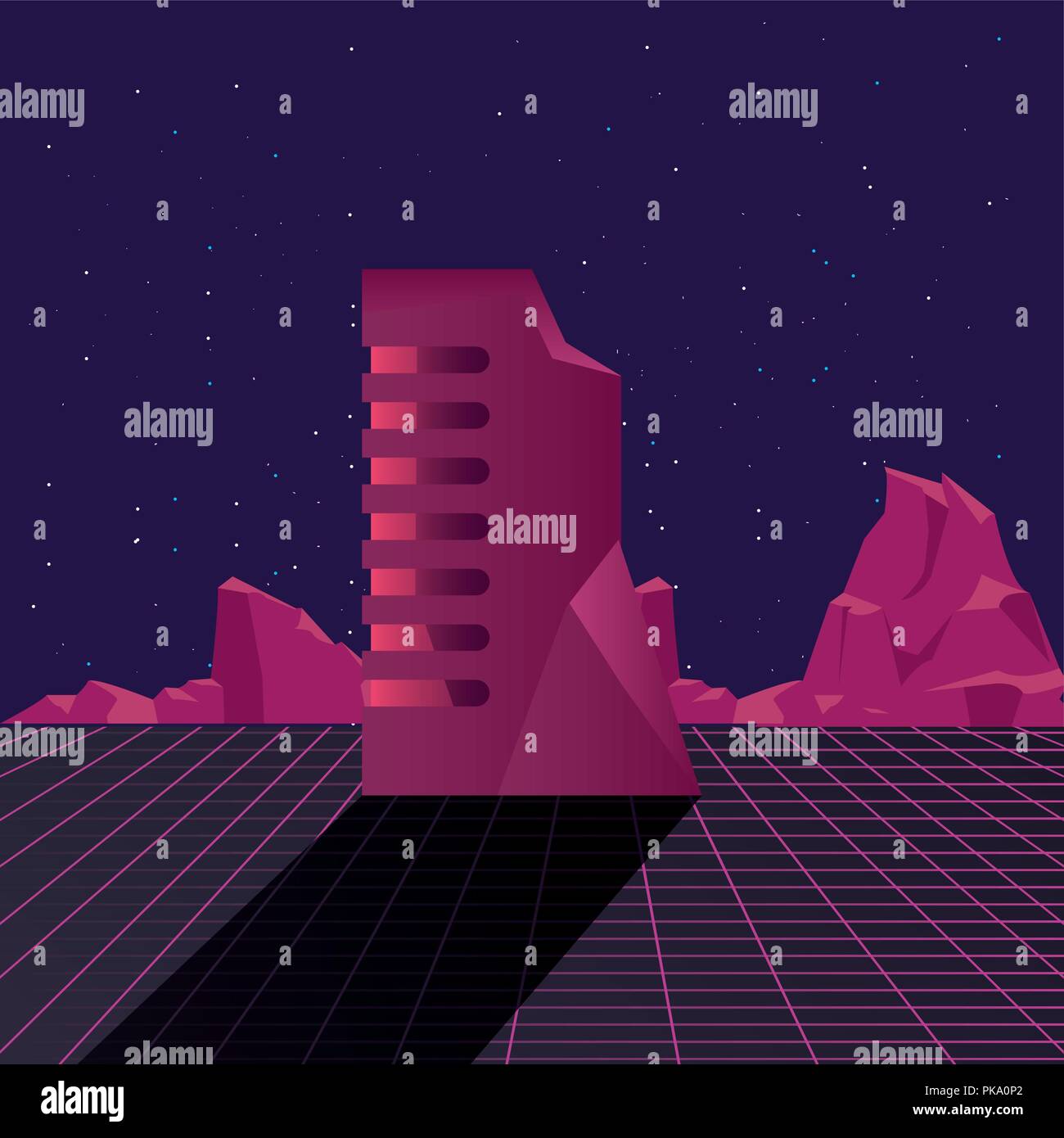 retro future label with buildings scene vector illustration design ...
