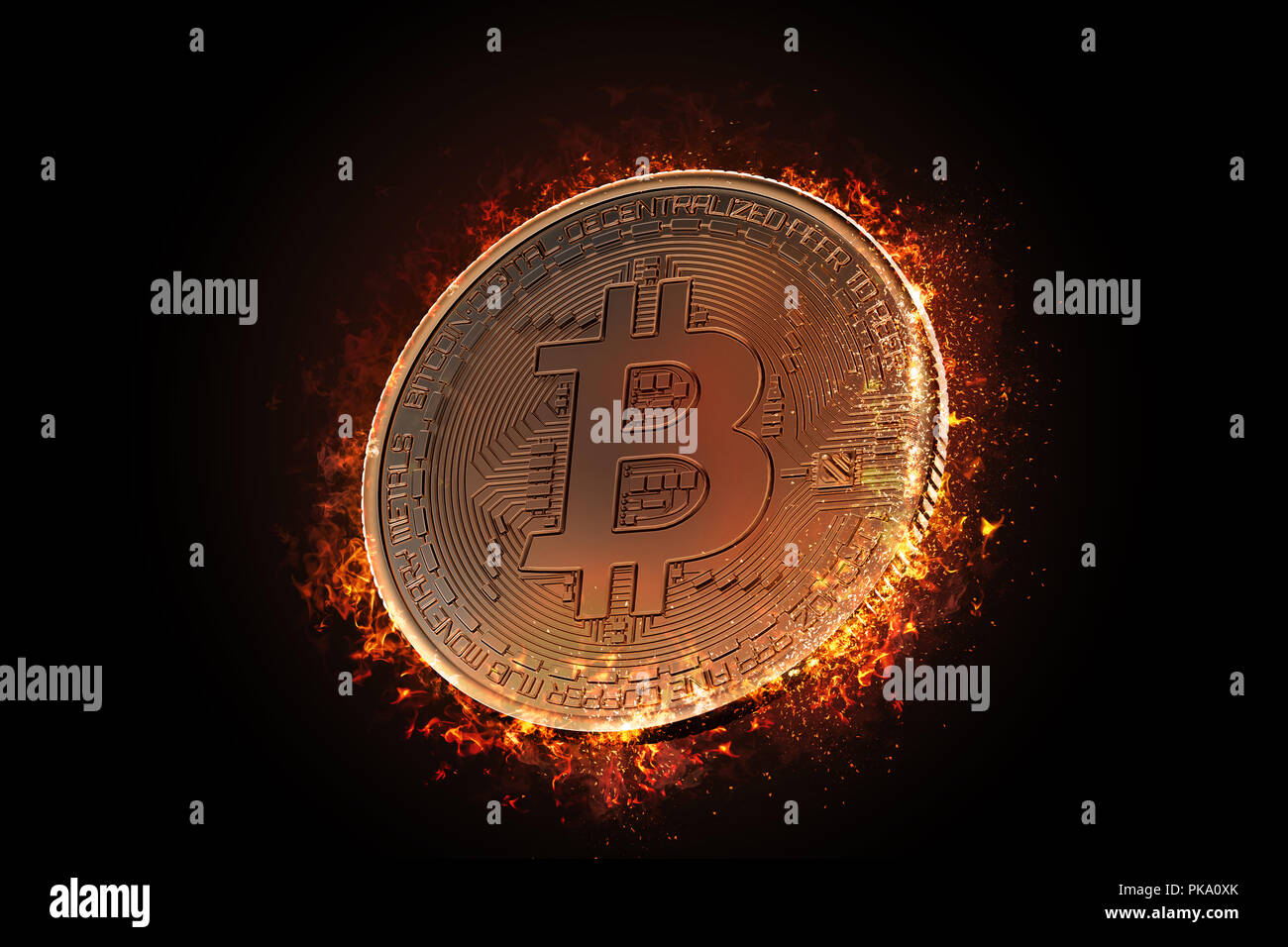 Burning bitcoin coin. Digital illustration Stock Photo - Alamy