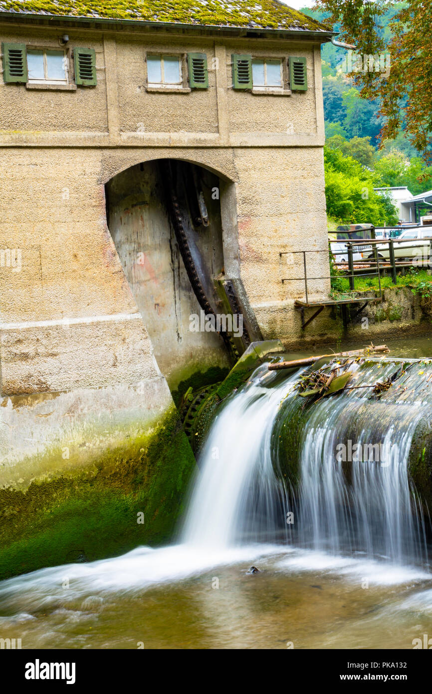 Waterfall at Neckar River water barrage in Rottweil, Germany Stock ...