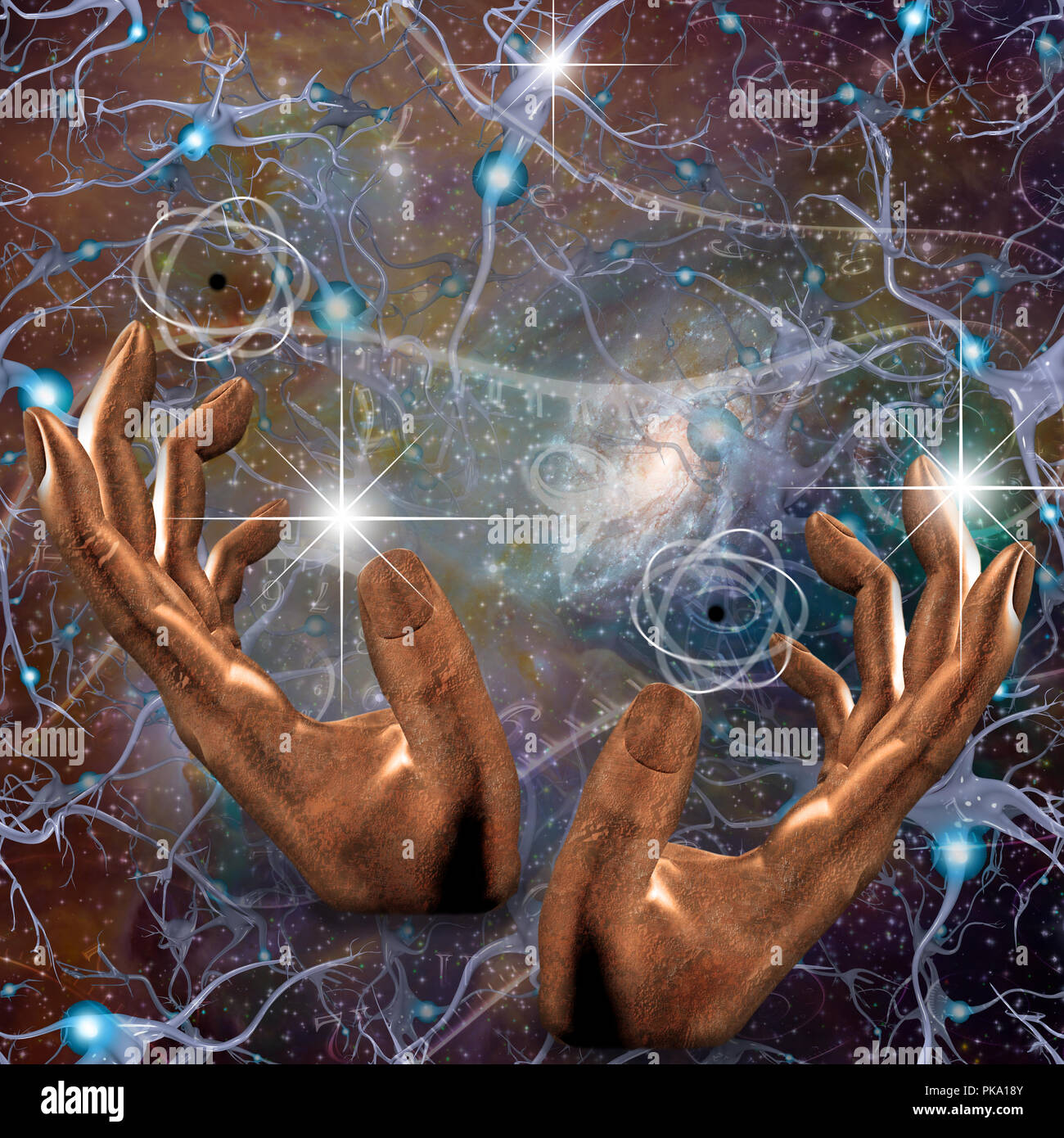 Surreal composition. Hands of creator. Universe Stock Photo - Alamy