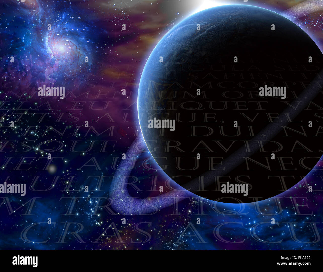Planet and cosmos. Latin text background Stock Photo - Alamy