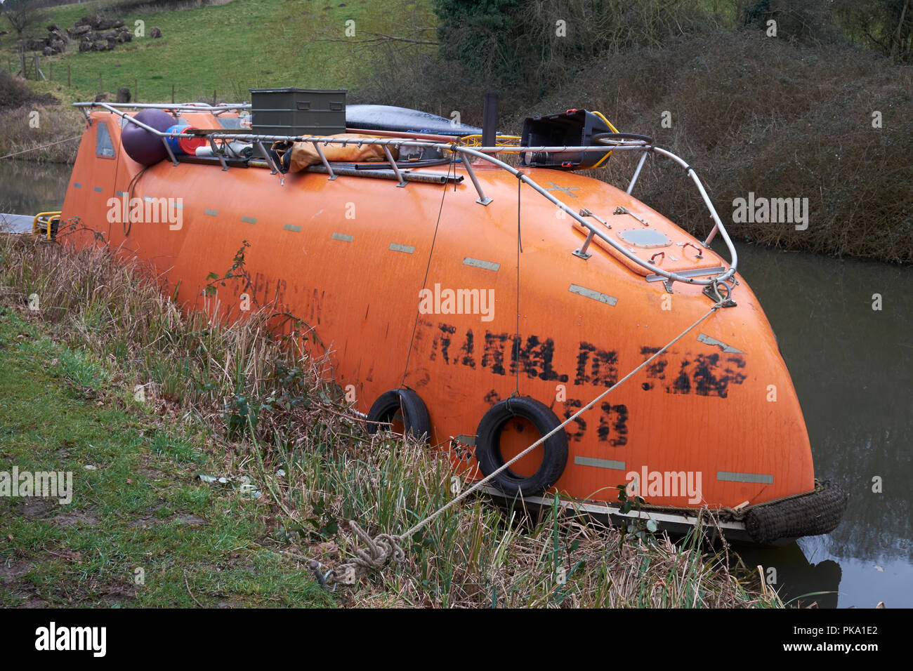 An ex oil rig lifeboat converted into a houseboat. Kennet and Avon ...