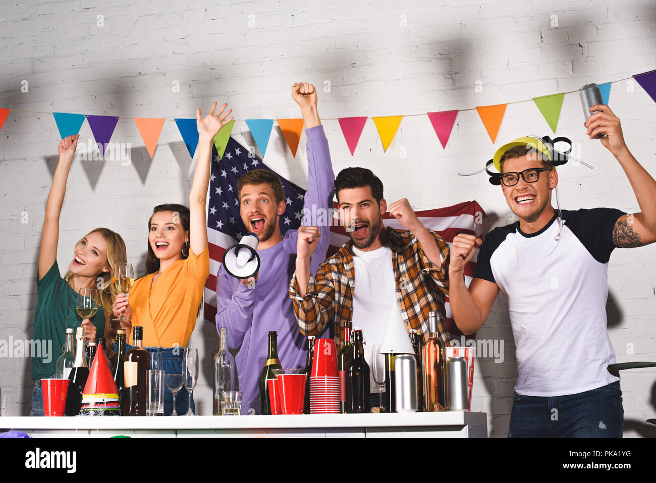 excited young people having fun and partying together indoors Stock ...