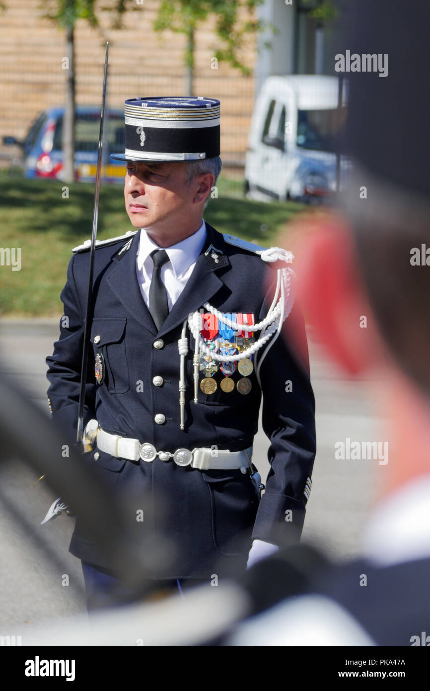 French Gendarmes attend official military ceremony, Sathonay-Camp ...