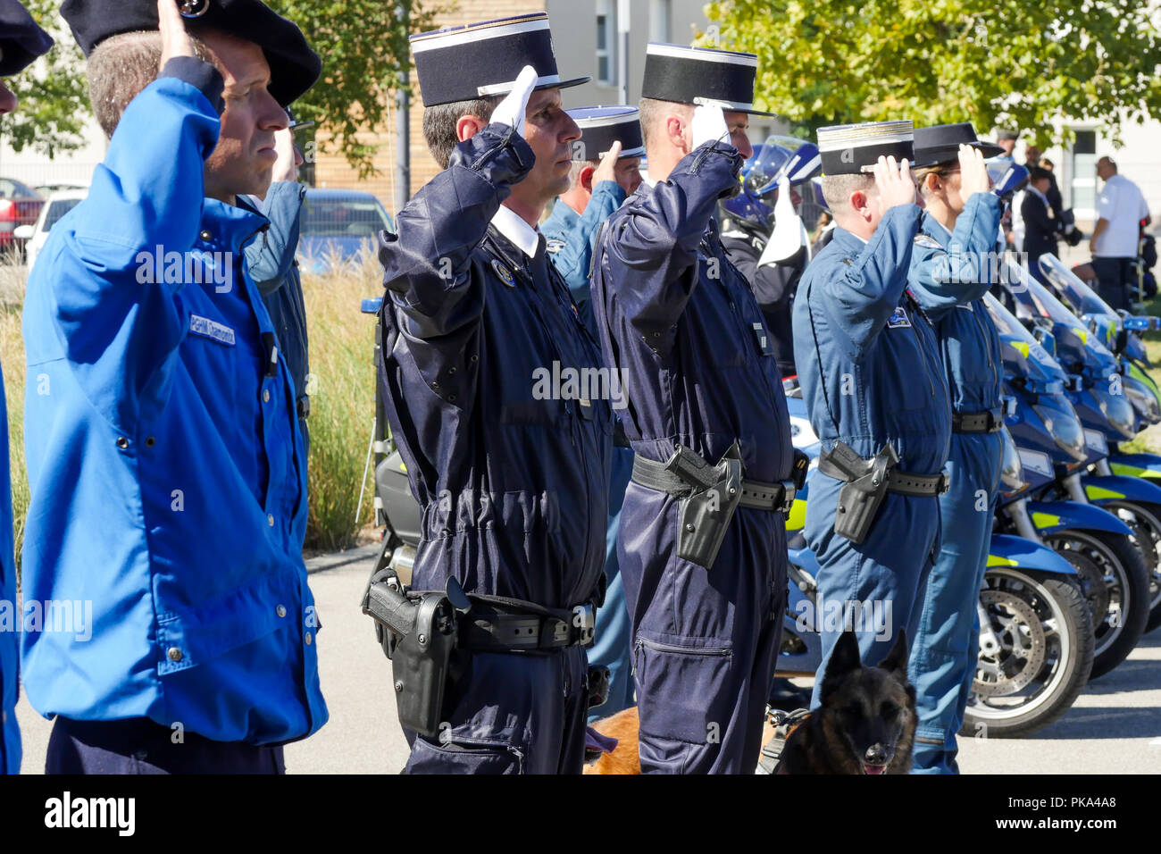 French Gendarmes attend official military ceremony, Sathonay-Camp ...