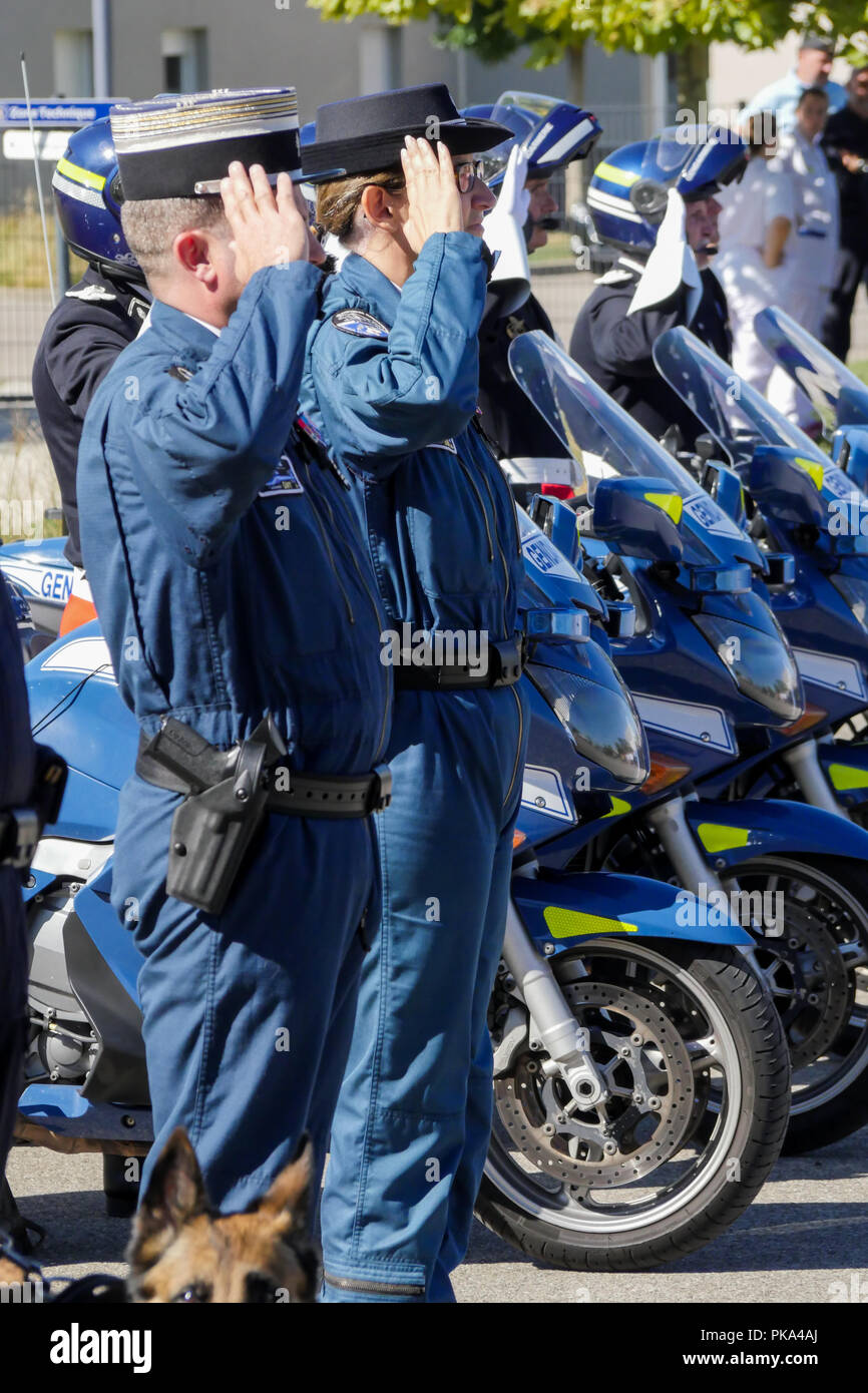 French Gendarmes attend official military ceremony, Sathonay-Camp ...