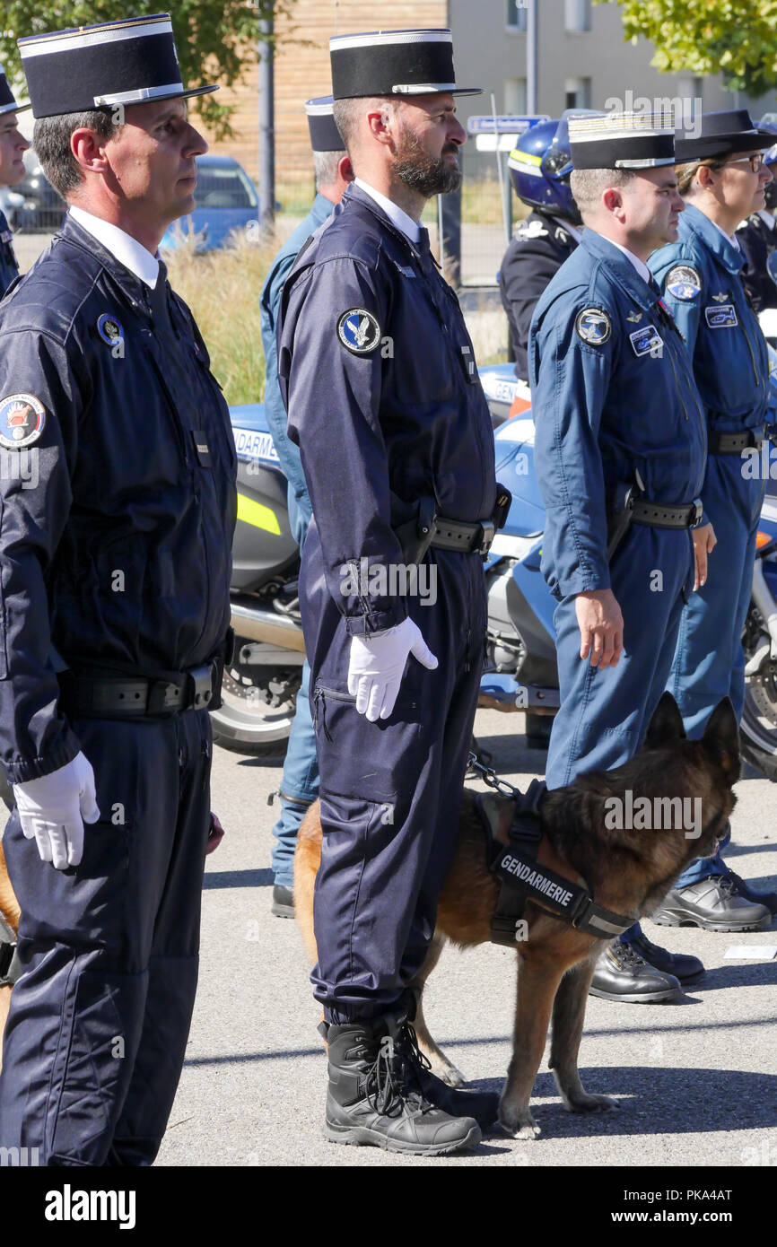 French Gendarmes attend official military ceremony, Sathonay-Camp ...