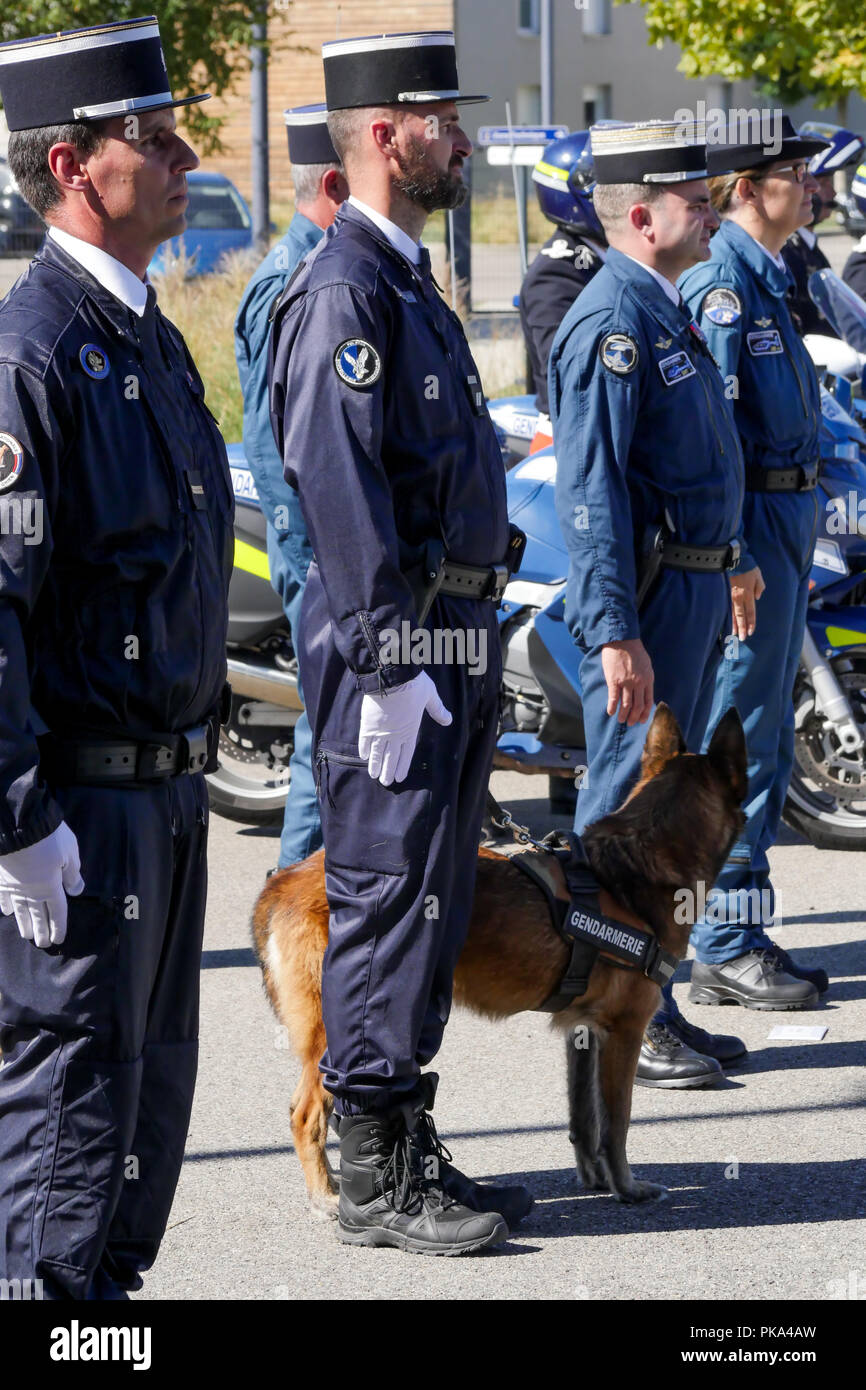 French Gendarmes attend official military ceremony, Sathonay-Camp ...