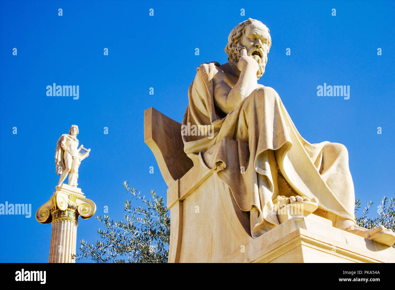 Statues of the ancient Greek philosopher Socrates and God Apollo ...