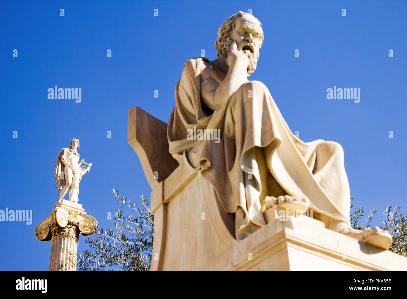 Statues of the ancient Greek philosopher Socrates and God Apollo ...