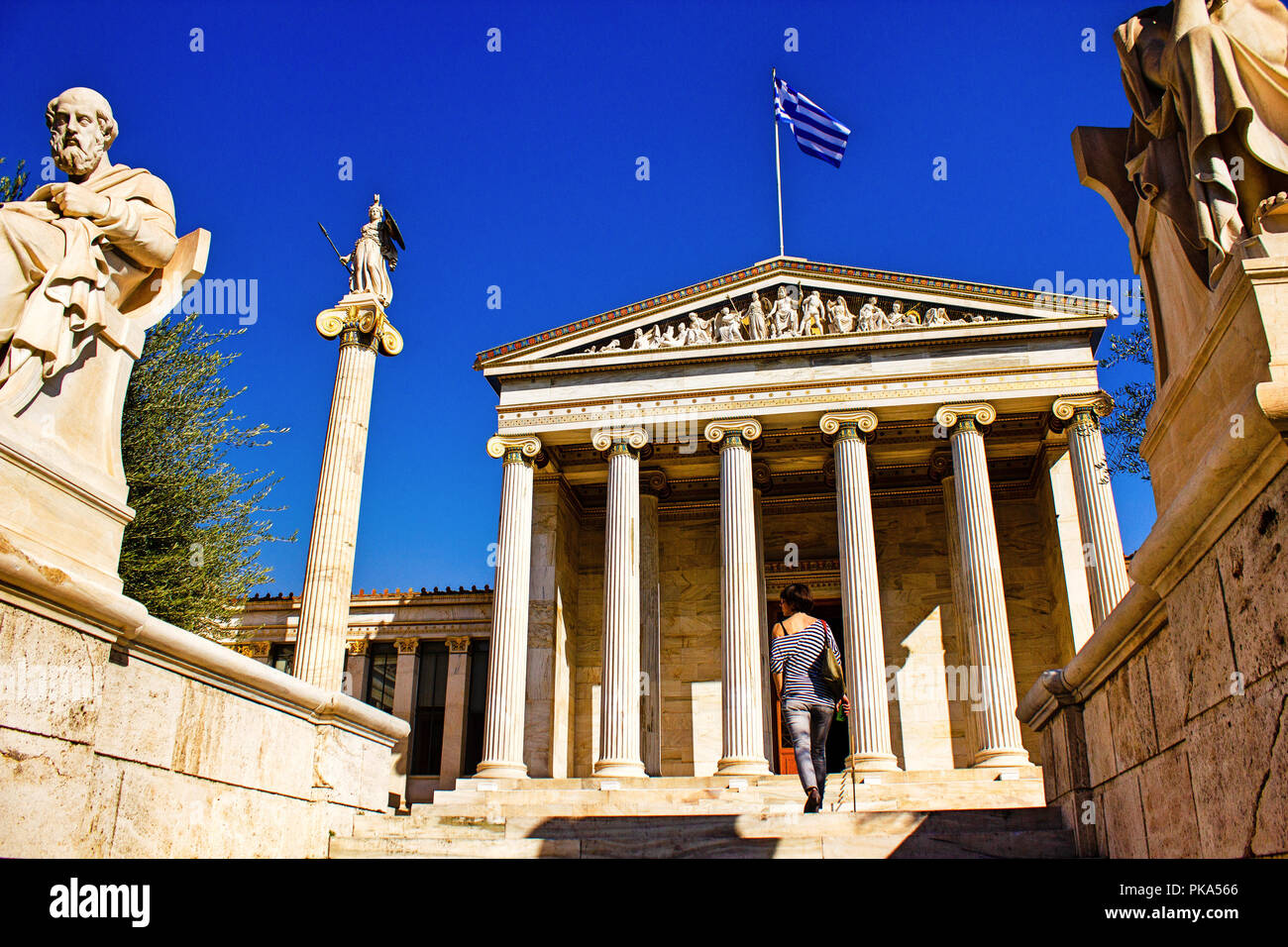The statues of the ancient Greek philosopher Plato and Greek Goddess ...