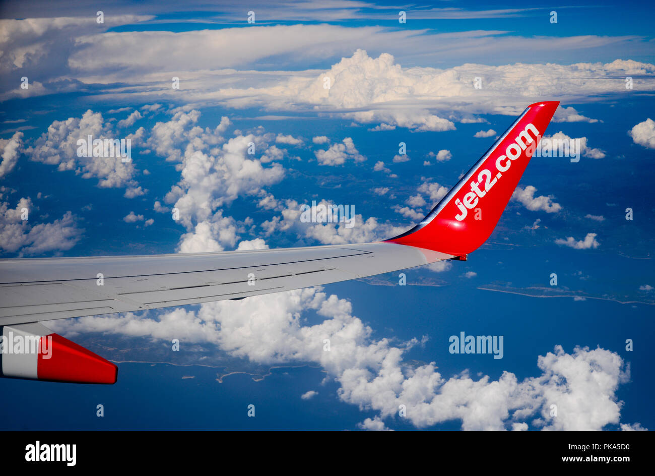 Boeing 737-800 cabin view of a Jet2 budget airline winglet Stock Photo ...