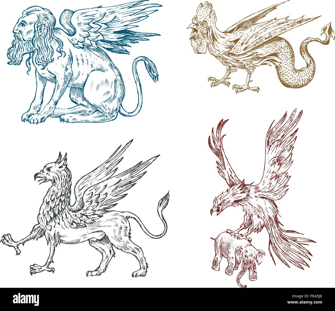 Mythological animals. Sphinx Griffin Mythical Basilisk antique Roc ... Mythological animals. Sphinx Griffin Mythical Basilisk antique Roc ...