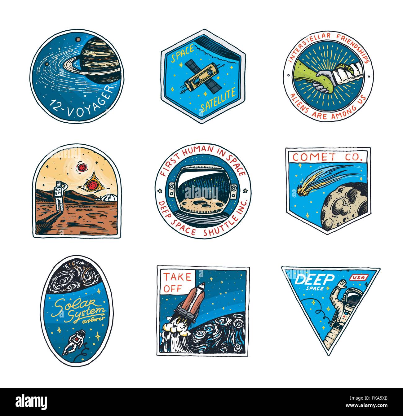 Set of Space logo. Human mission to Mars. Exploration of the ...