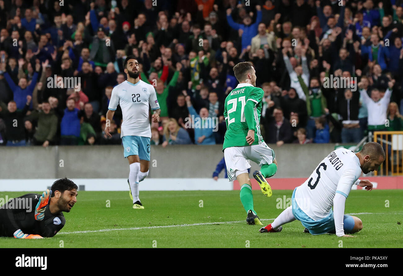 Northern irelands gavin whyte celebrates scoring hi-res stock ...