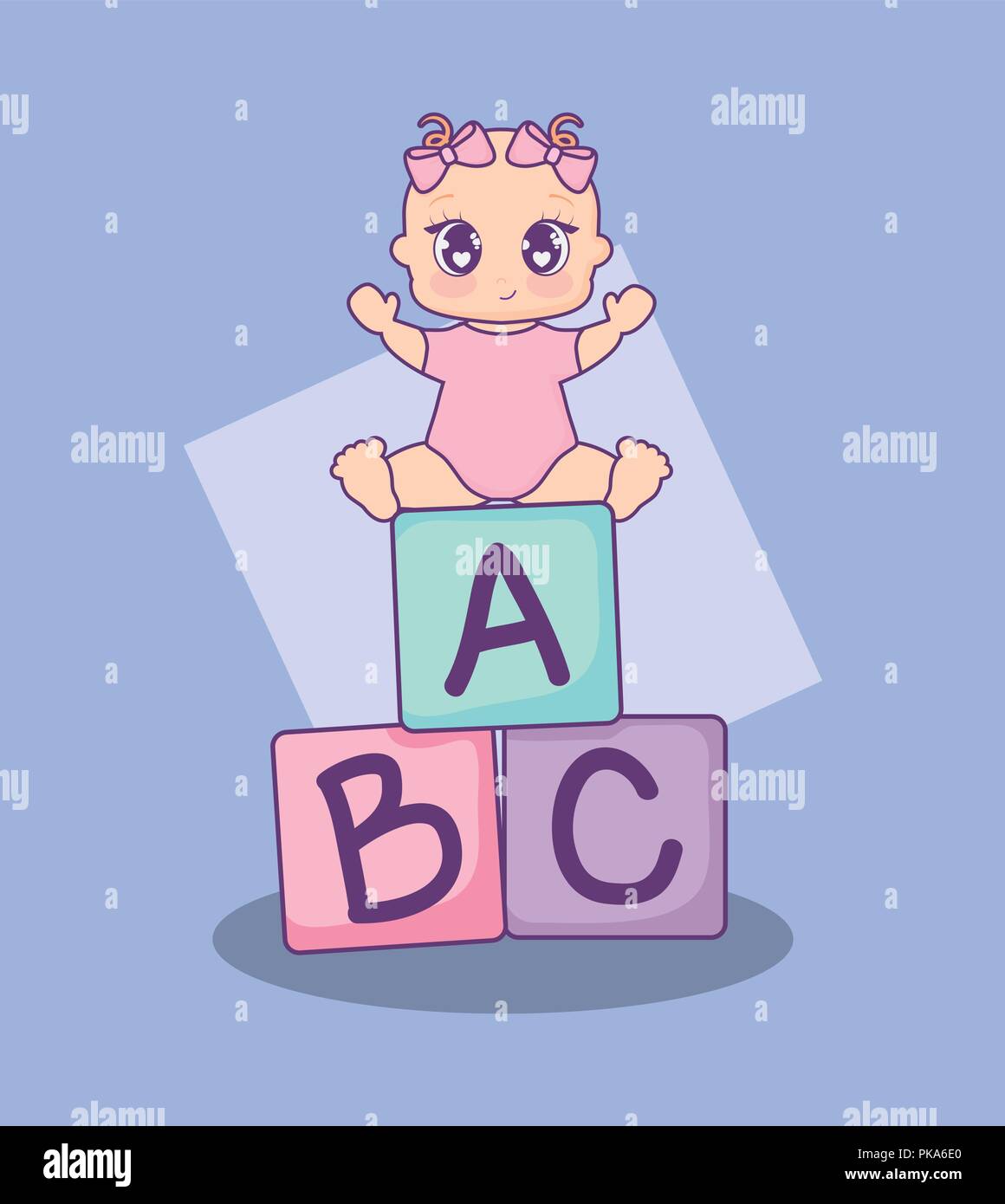 baby shower card with girl and alphabet blocks vector illustration ...