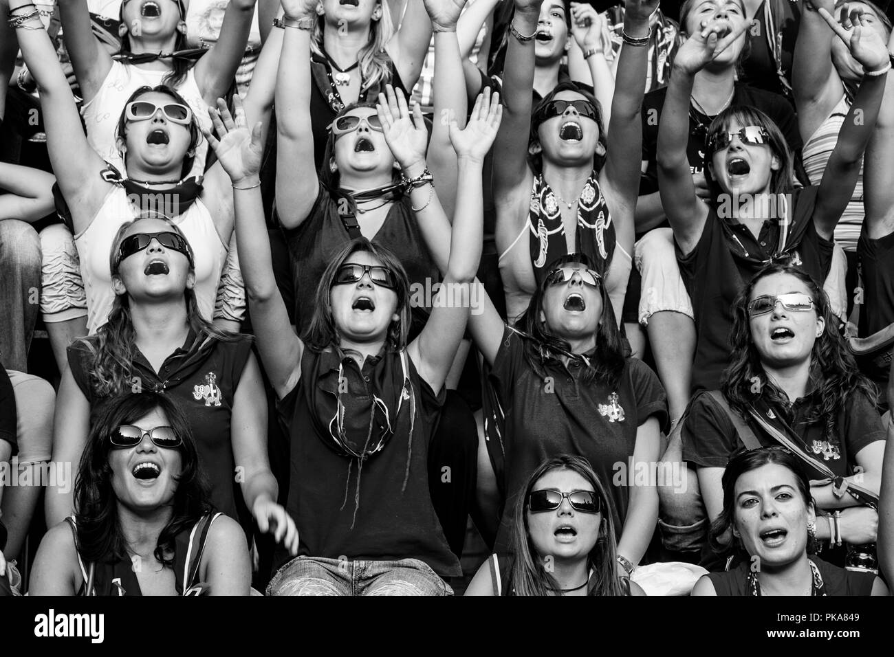 Female Members Of The Torre (Tower) Contrada In The Piazza Del Campo ...