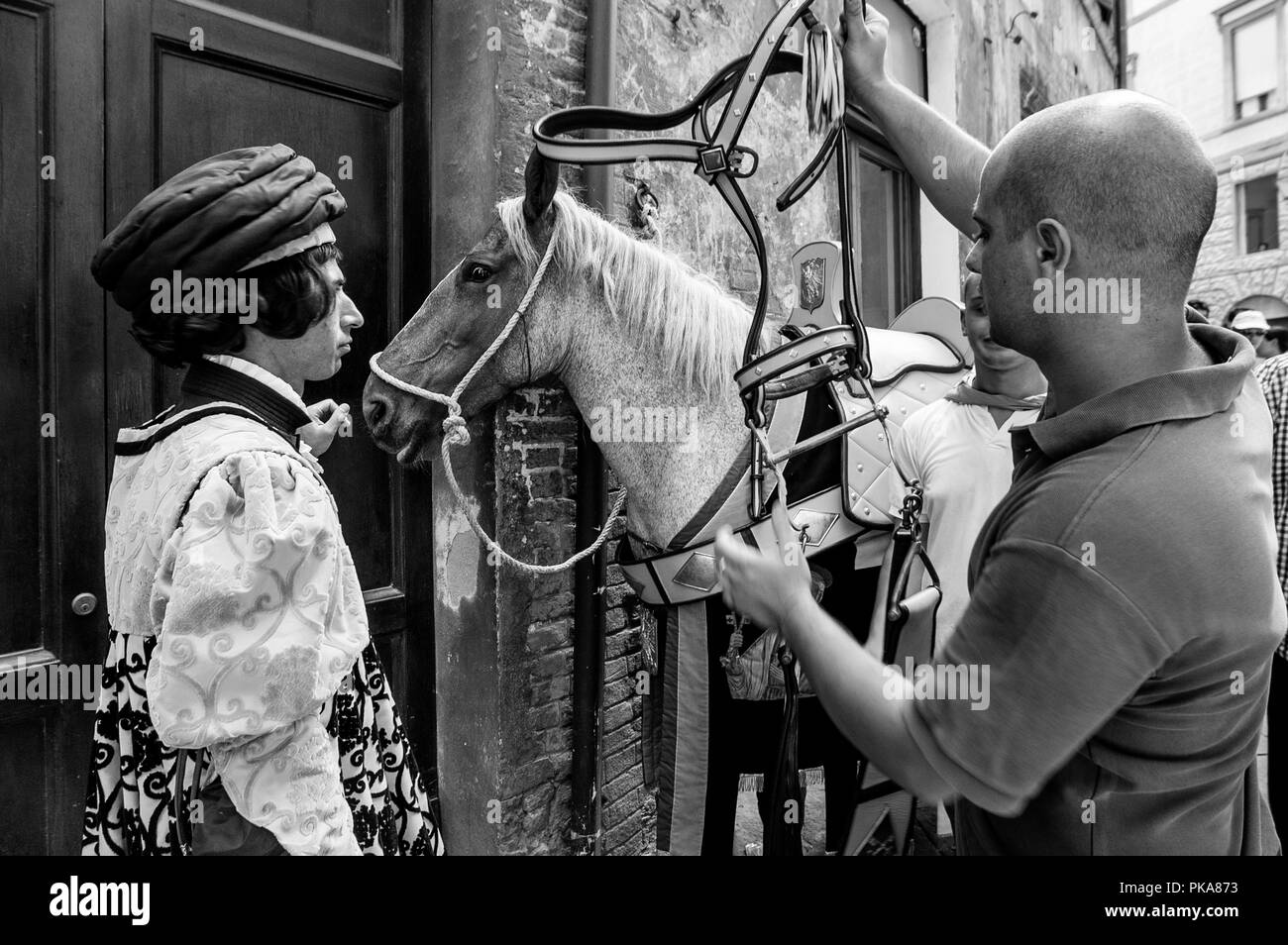 The Aquila Contrada Prepare Their Ceremonial Horse For The The Corteo ...