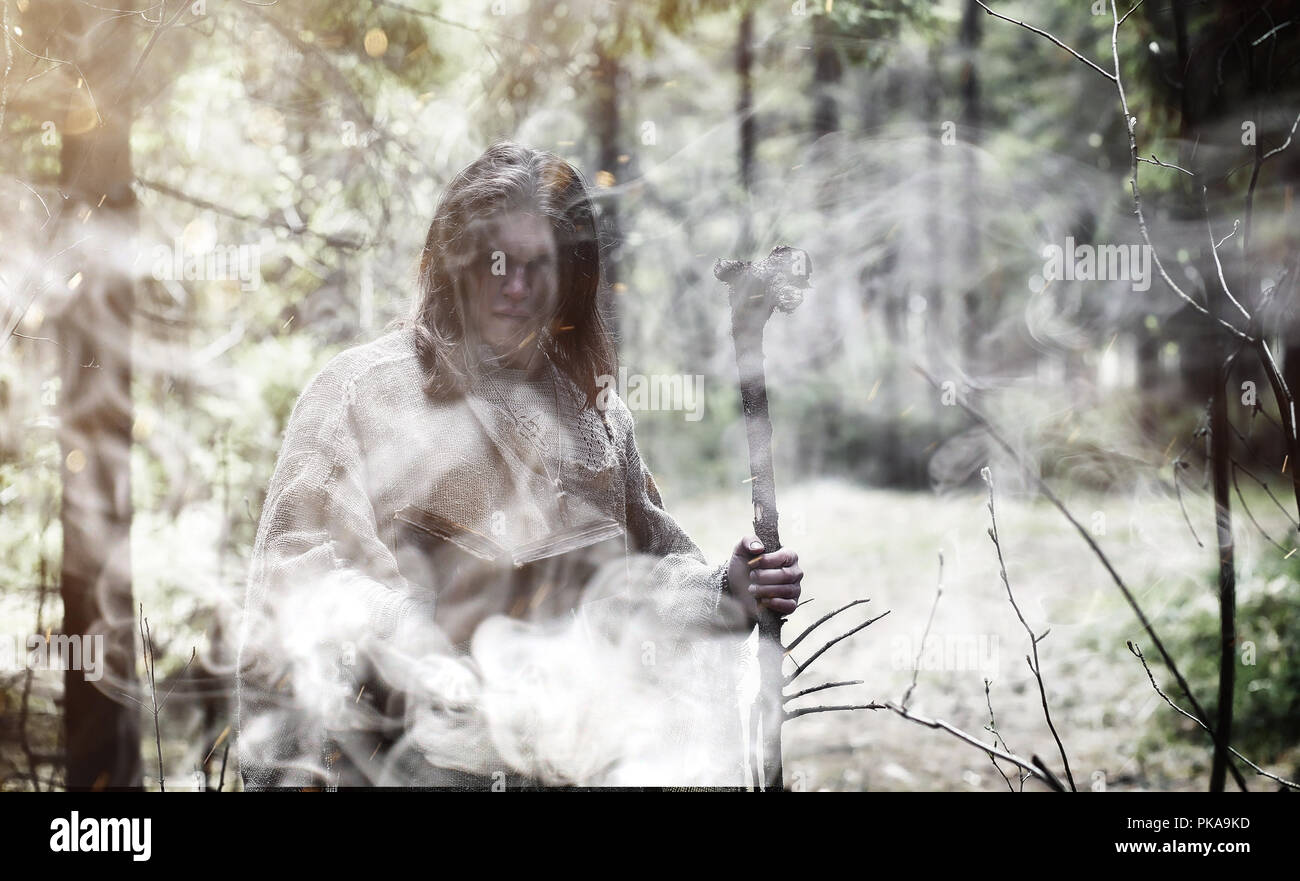 Fairy magician. A sorcerer with a glass sphere, a magical spell Stock ...