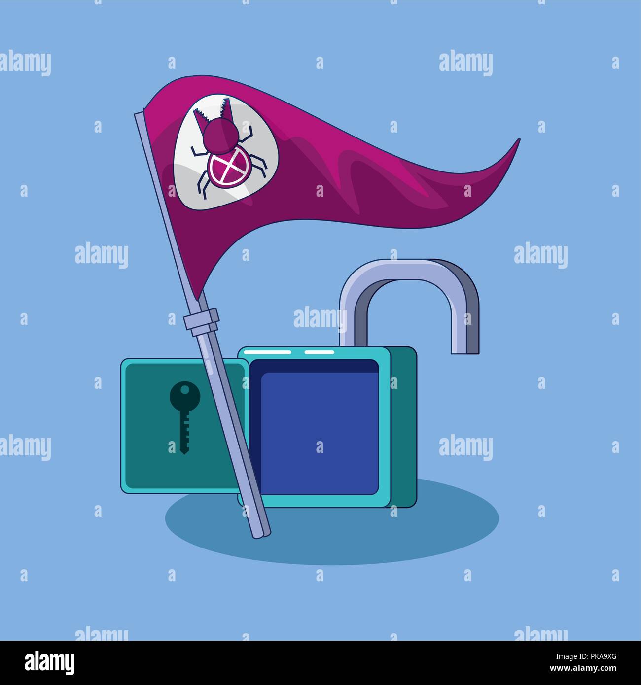 flag bug with padlock vector illustration design Stock Vector Image ...