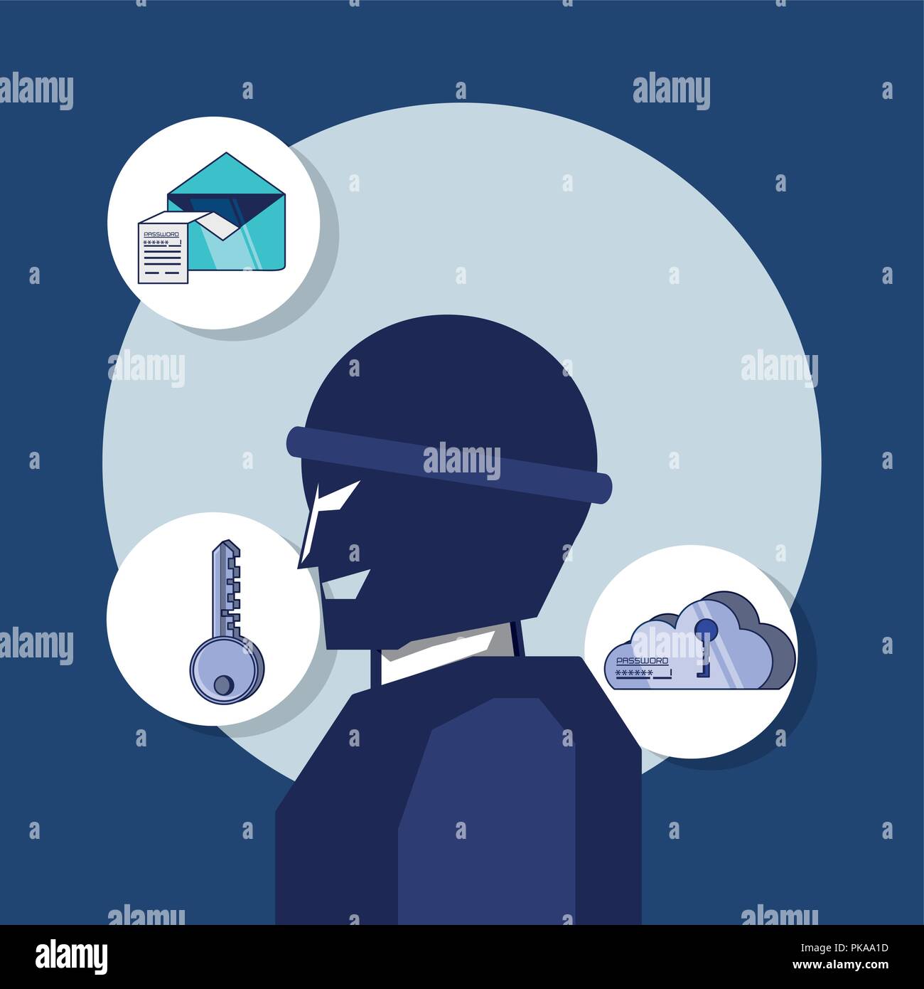 privacy policy design with detective and related icons around over blue ...