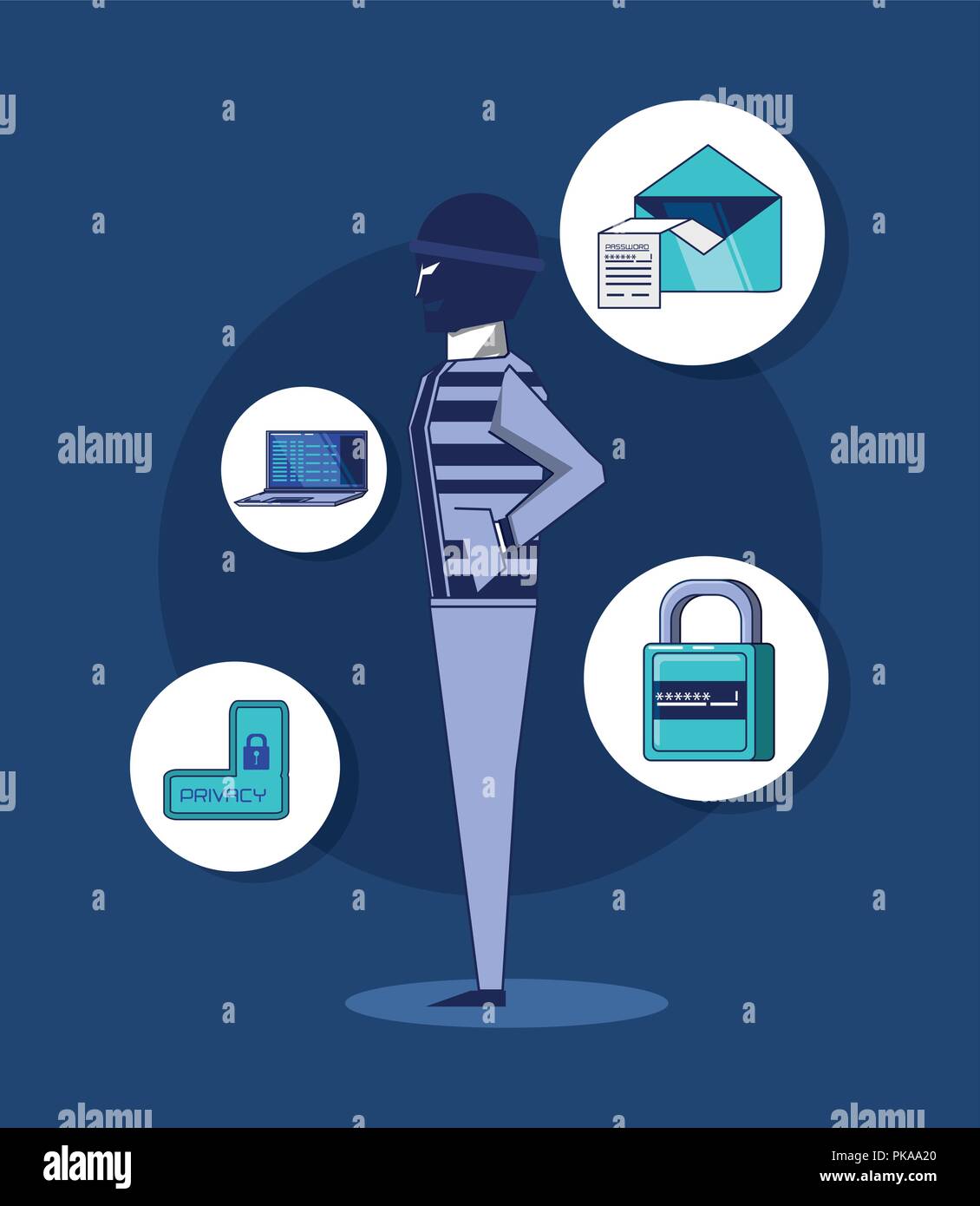 detective and privacy policy icon set over white circles and blue ...
