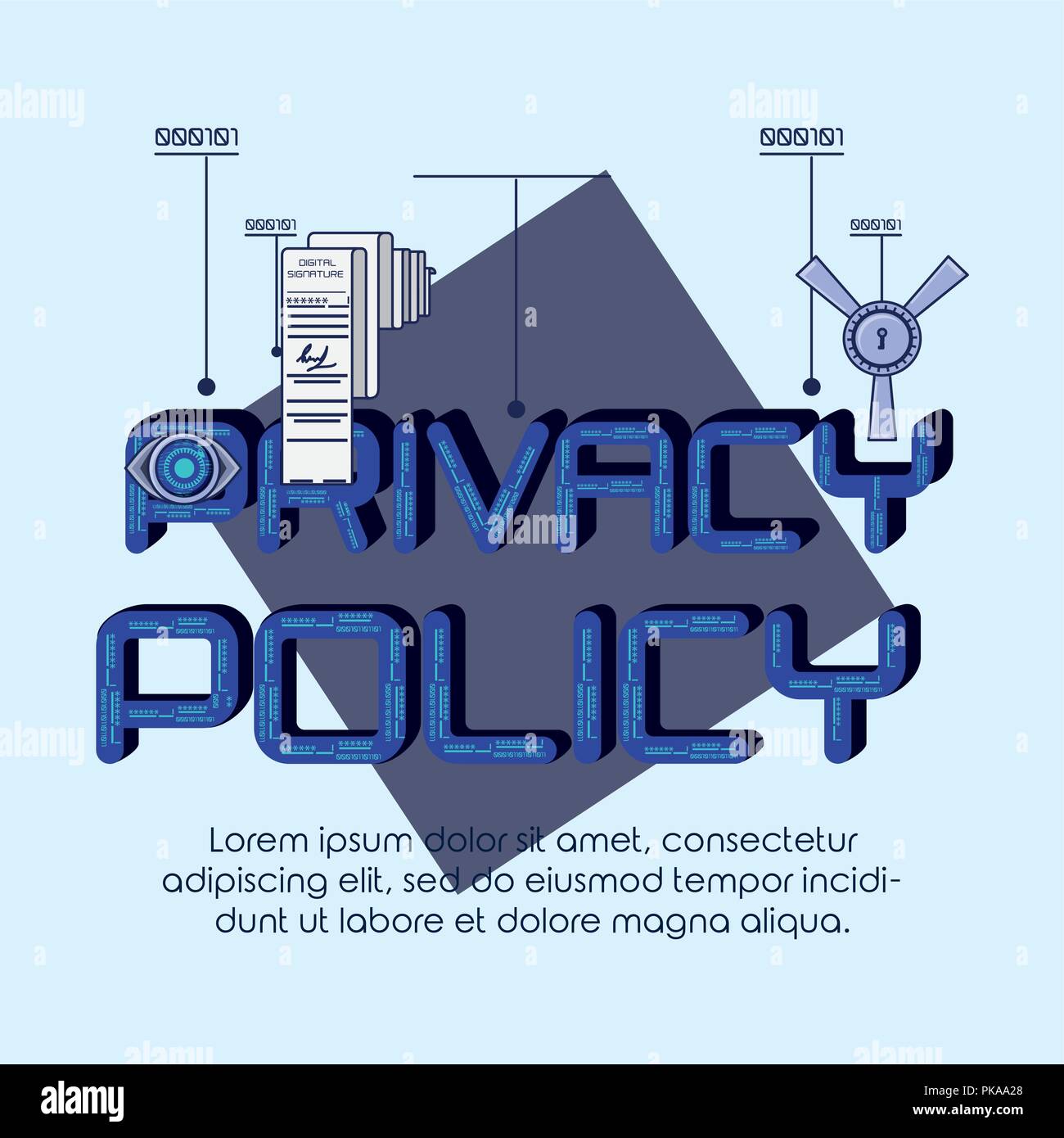 infographic of privacy police design with related icons over blue ...