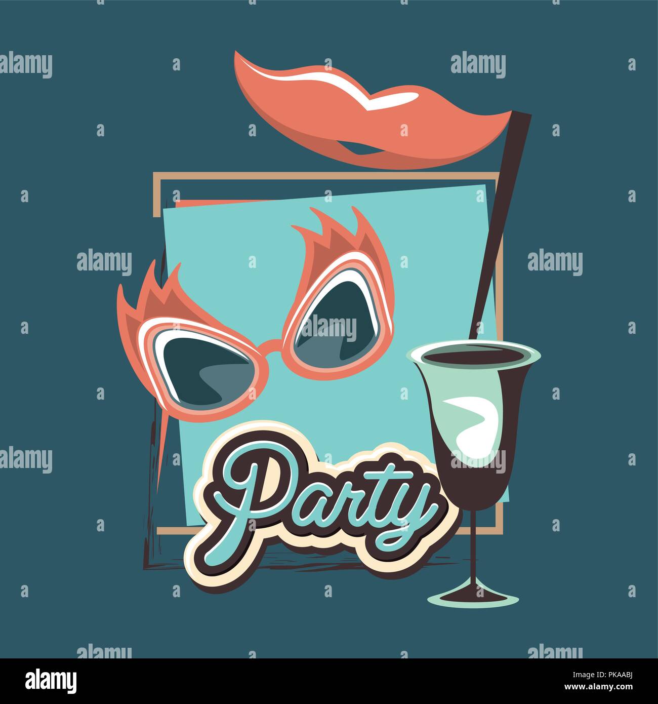 party design with carnival mask and cocktail over blue background ...