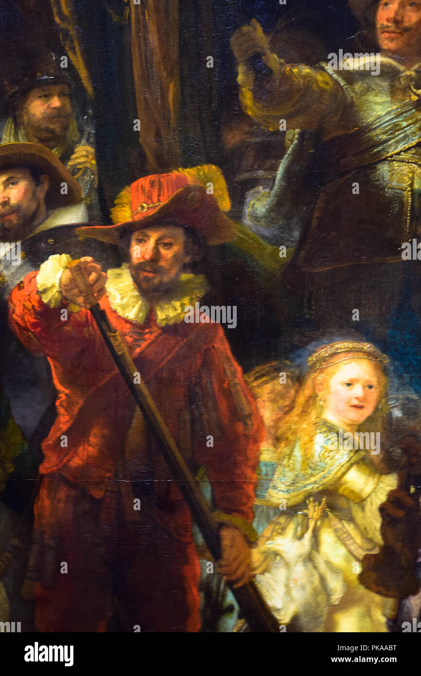Detail on the iconic masterwork "The Night Watch" by Rembrandt Van Rijn ...