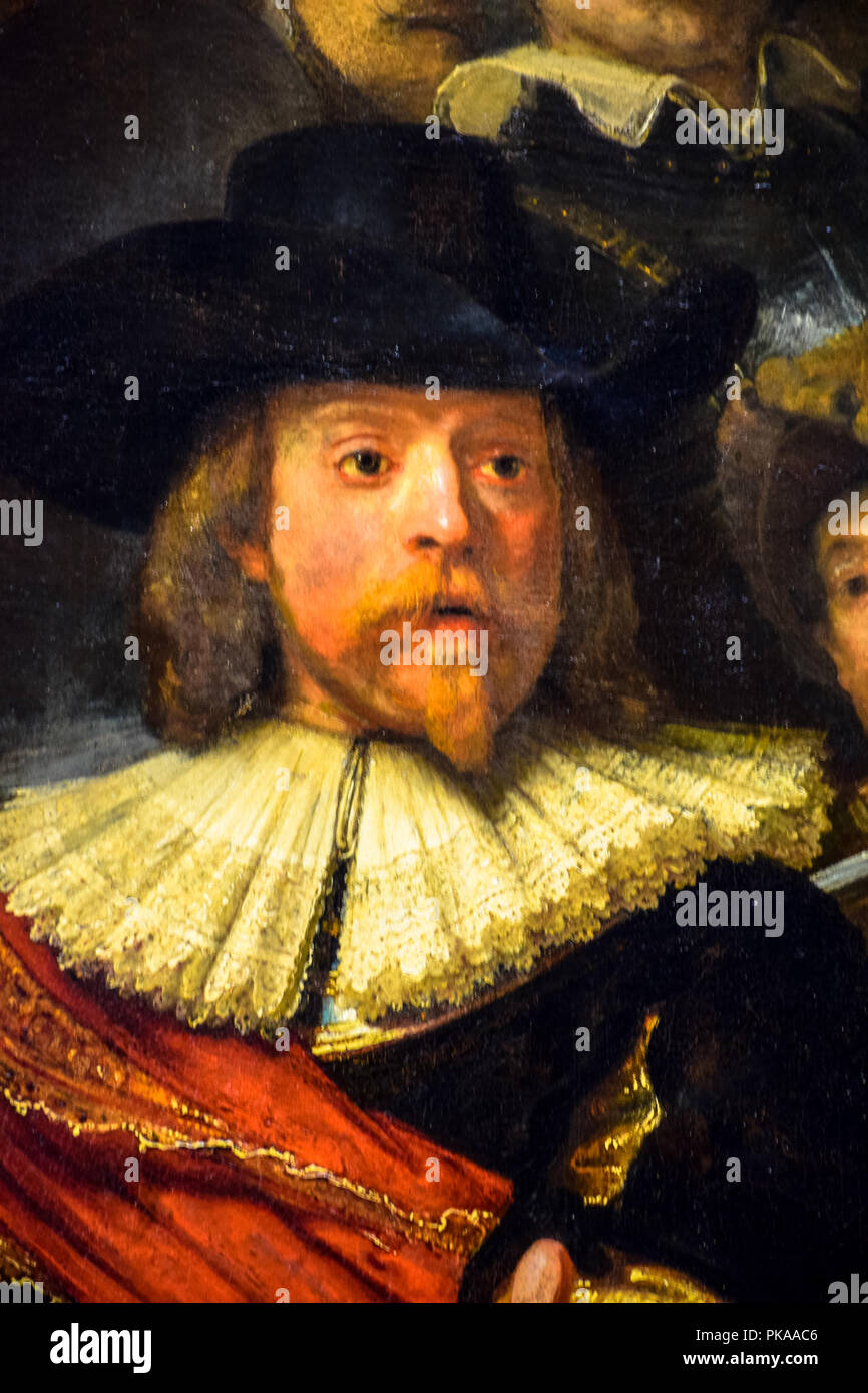 Detail on the iconic masterwork "The Night Watch" by Rembrandt Van Rijn ...