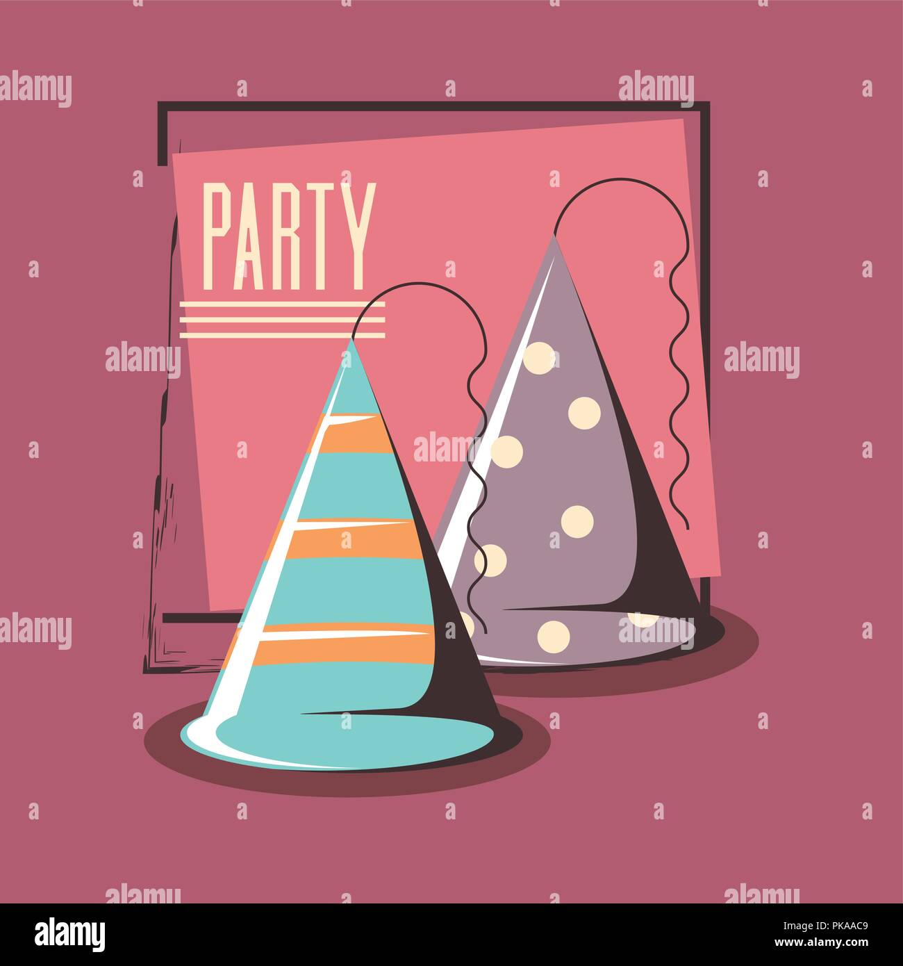 party hats over pink background, colorful design. vector illustratin ...