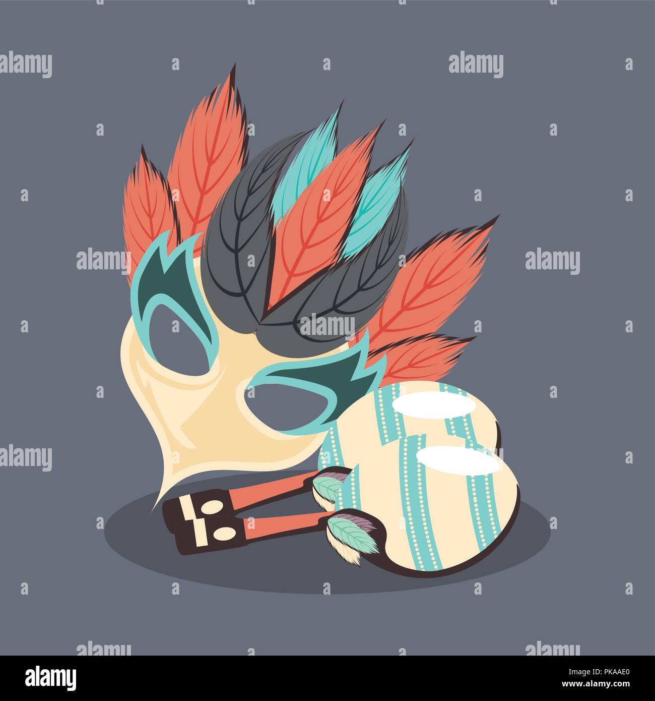 carnival mask and musical maracas instruments retro vector illustration ...