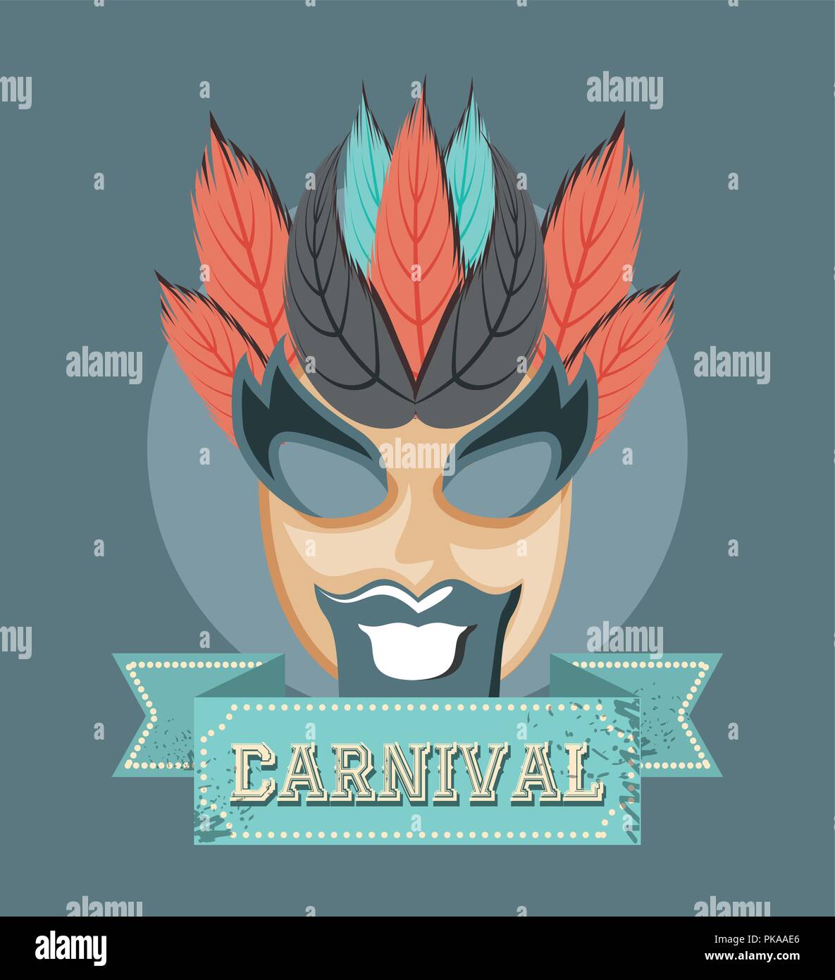 carnival mask with feathers decoration retro style vector illustration ...