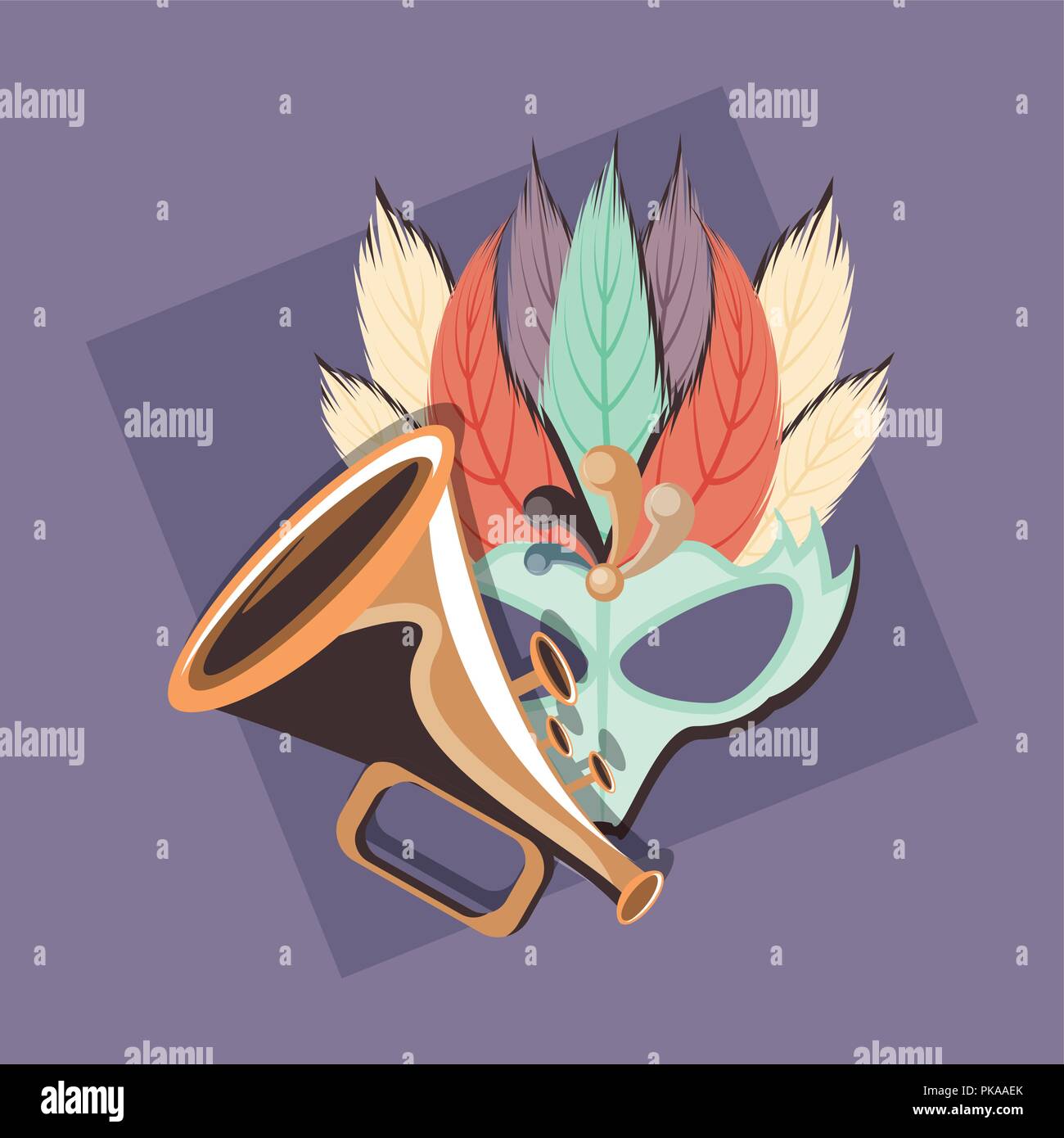 carnival mask with trumpet decoration retro style vector illustration ...