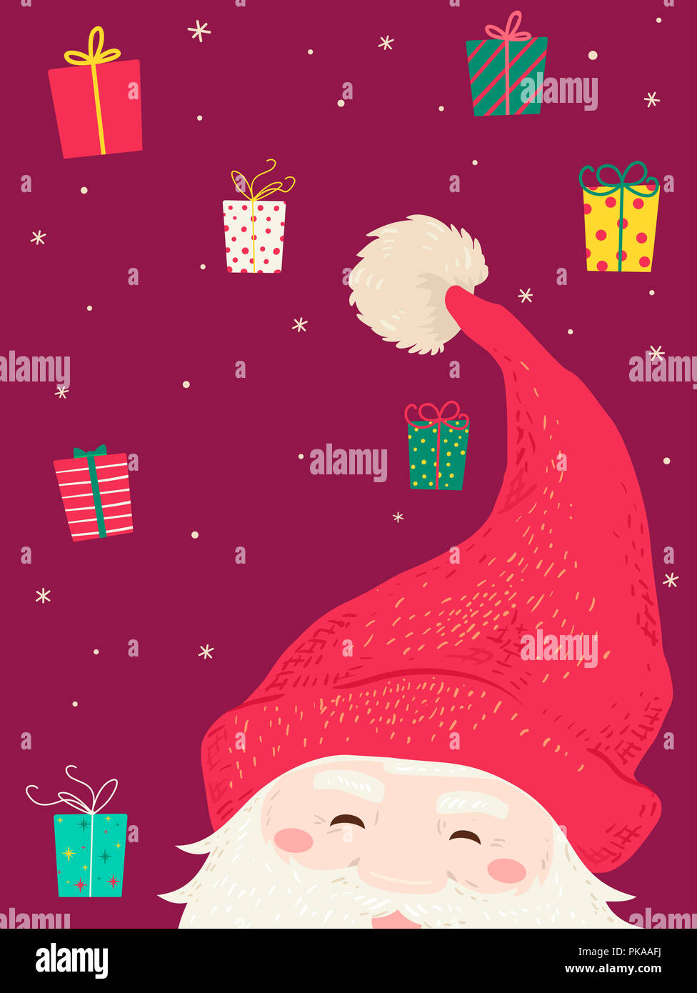 Illustration of a Swedish Tomte Wearing a Red Conical Hat with Gifts ...