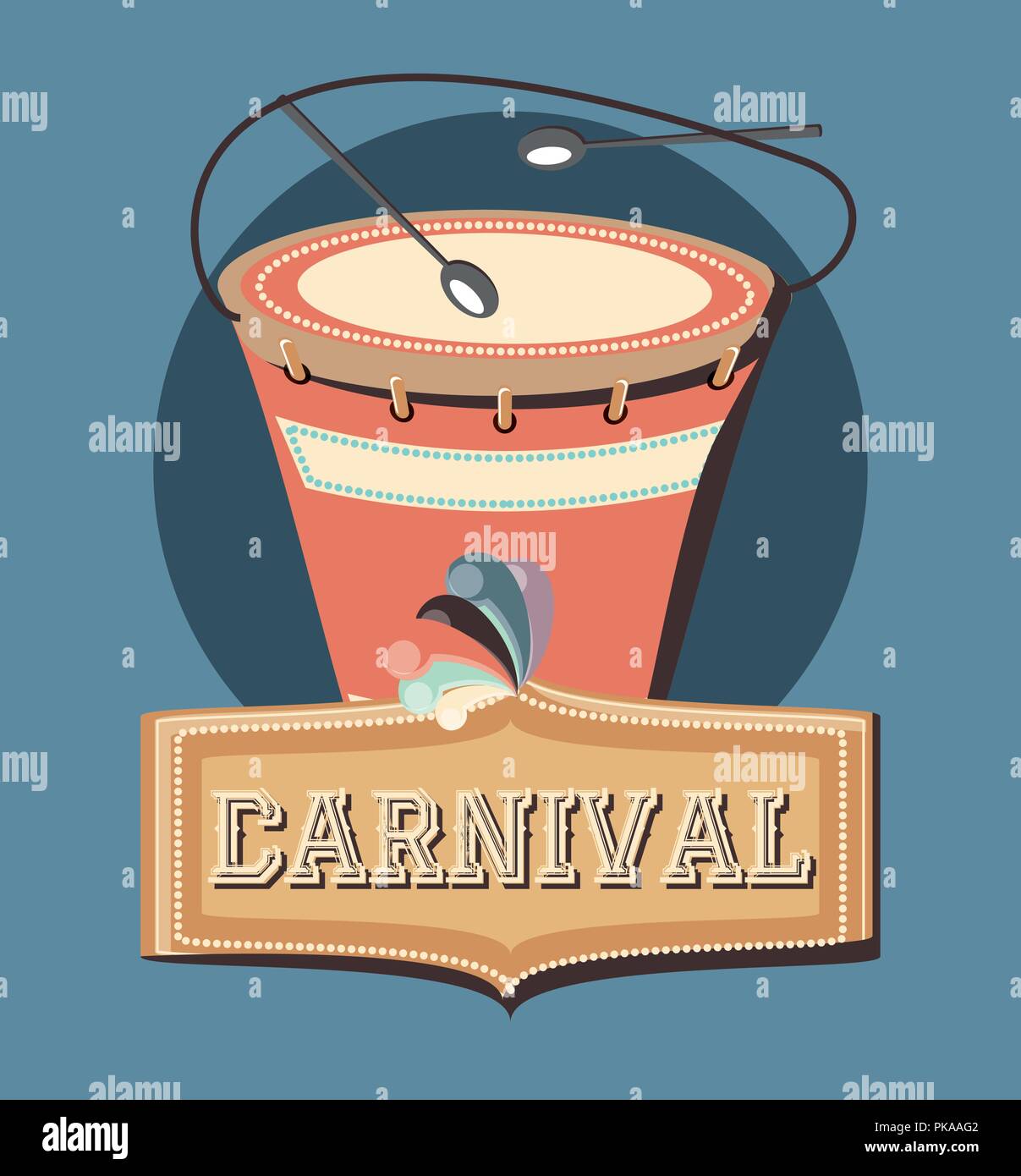 carnival instrument musical drum and sticks retro vector illustration ...