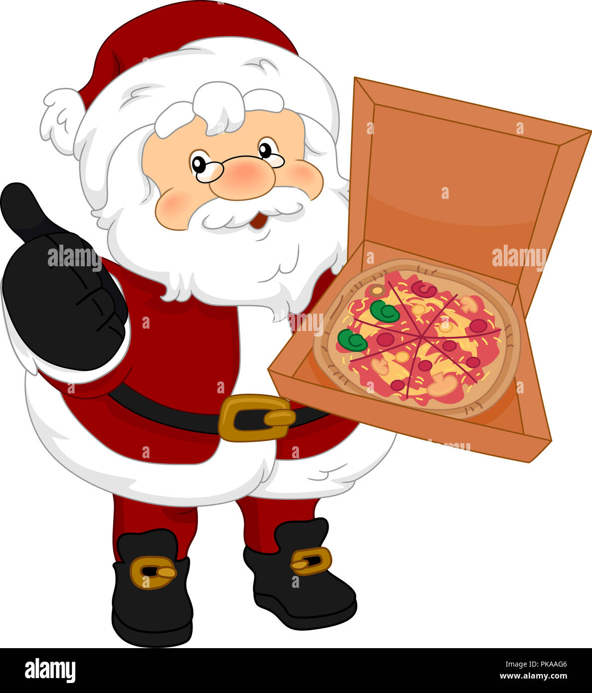 Illustration of Santa Claus Holding a Box of Pizza Showing an Okay ...