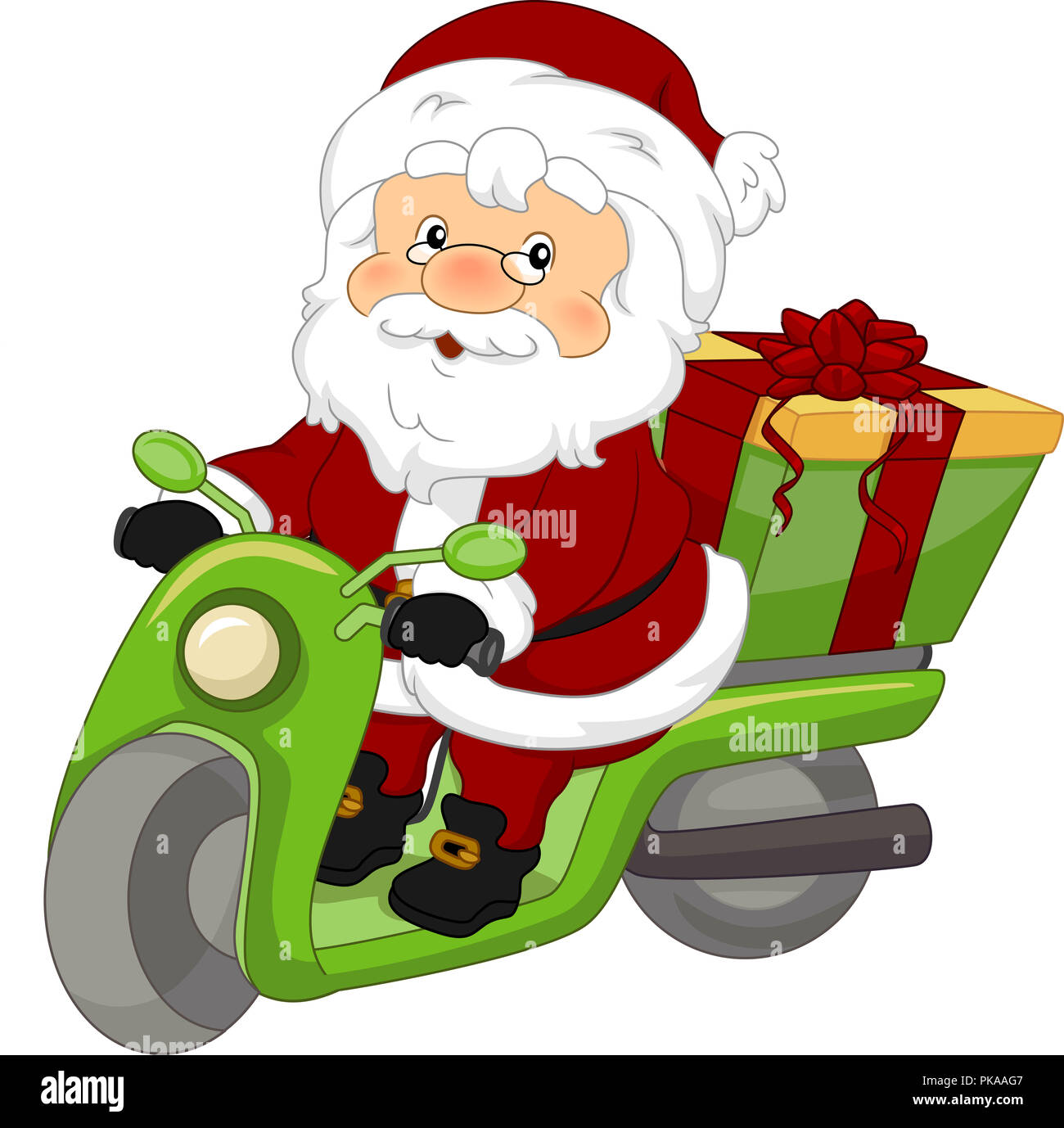 Illustration of Santa Claus Riding a Scooter Carrying a Big Gift Box ...