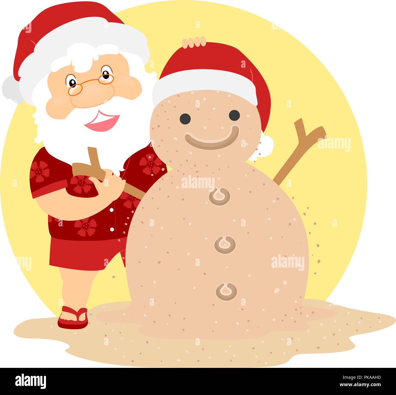 Illustration of a Summer Christmas Santa Claus Making a Snowman from ...