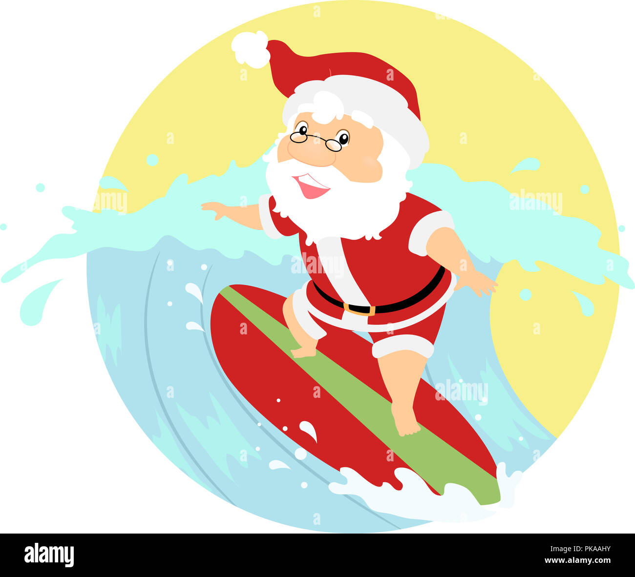 Illustration of a Summer Christmas Santa Claus Surfing the Beach Stock ...