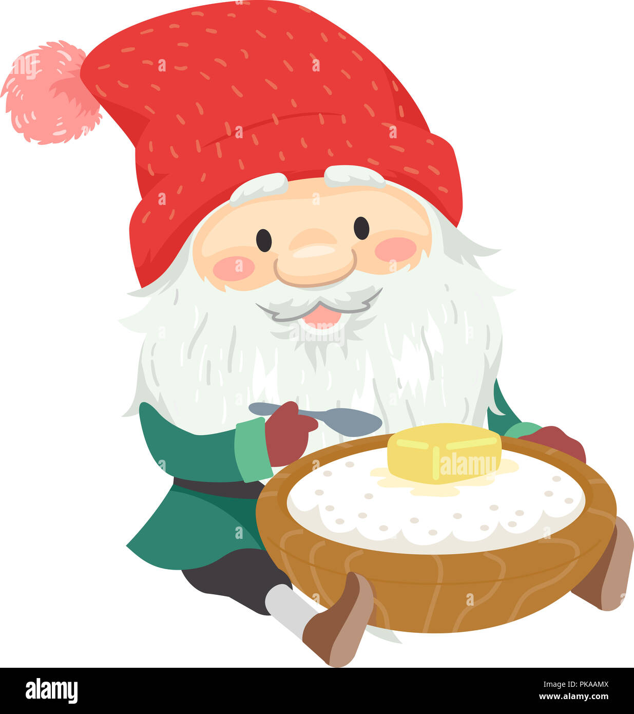 Illustration of a Jul Tomte with a Bowl of Porridge with a Pat of ...