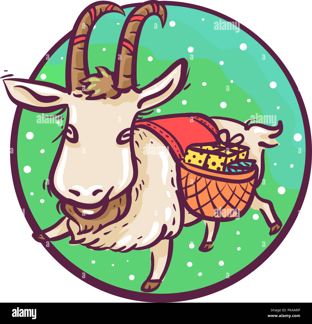 Illustration of a Yule Goat Icon Carrying a Basket of Gifts Stock Photo ...