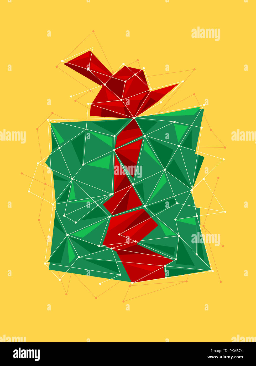 Abstract Illustration of a Green Geometric Christmas Gift Box with Red ...