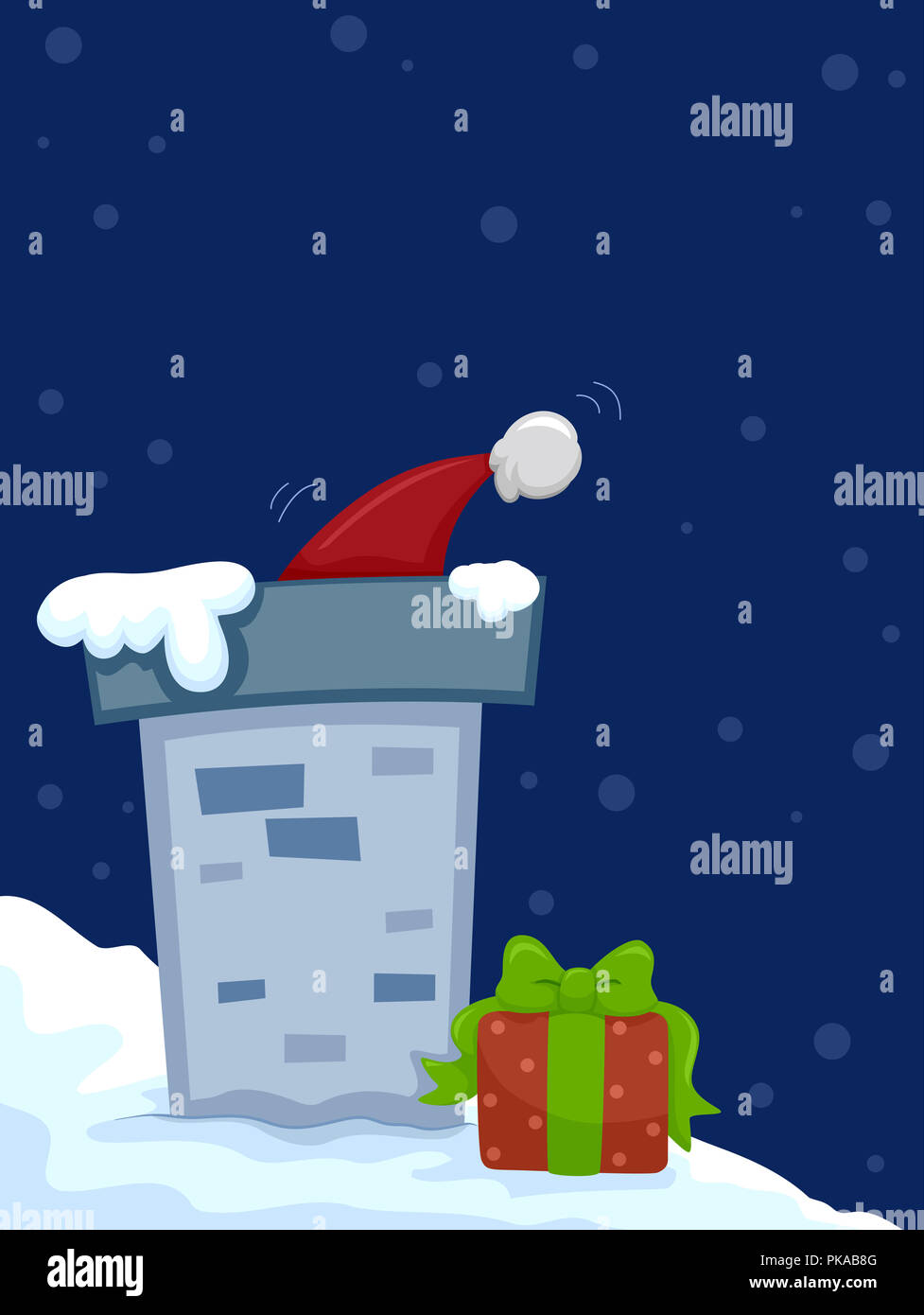 Illustration of a Santa Claus Hat inside a Chimney with a Gift on the ...