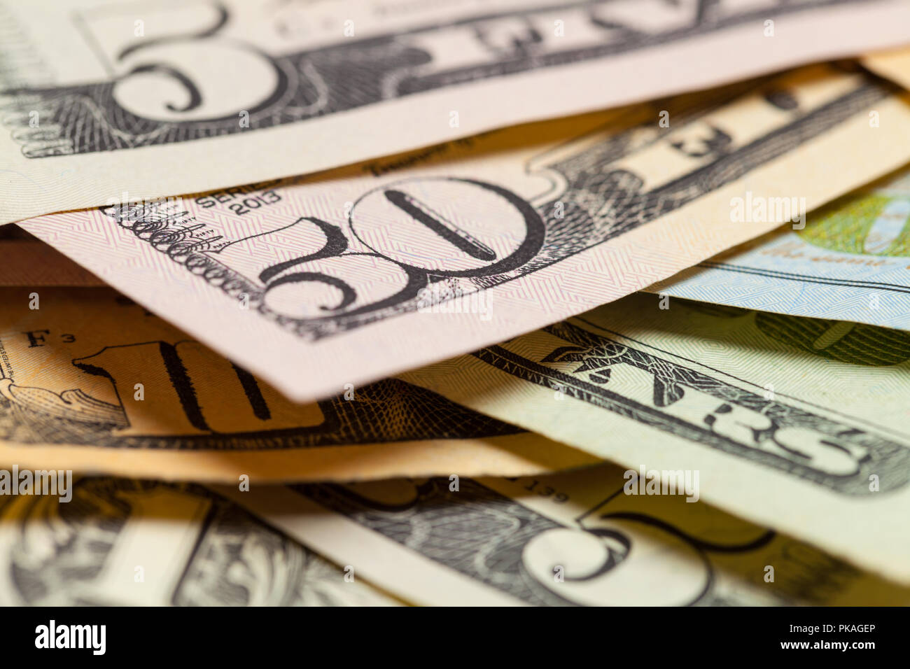 Stack of Money Close Up With One Fifty Dollar Bill Stock Photo - Alamy