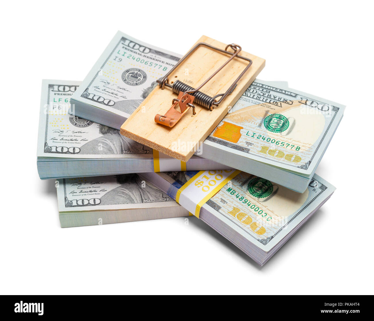 Stack of Money with Trap on Top Isolated on White Stock Photo - Alamy