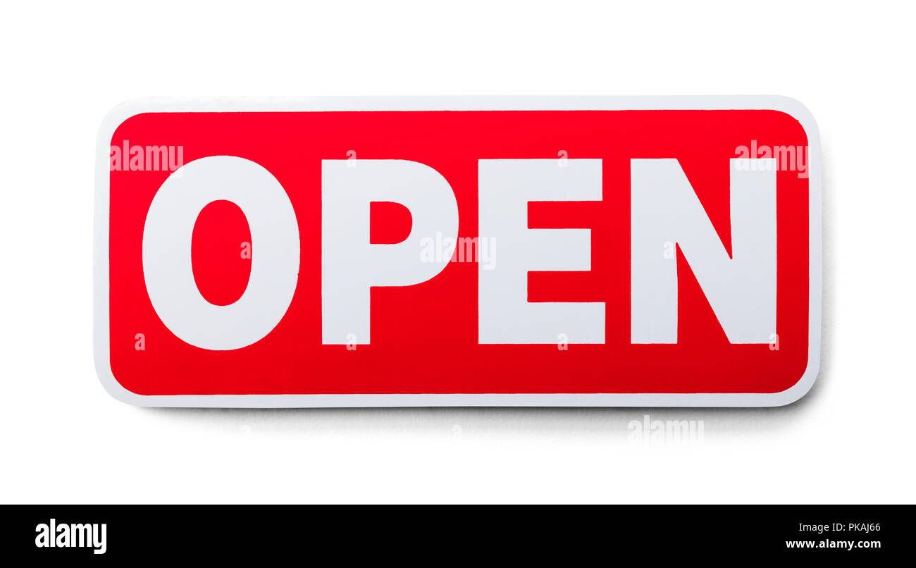 Red Open Sign Sticker Isolated on White Background Stock Photo - Alamy