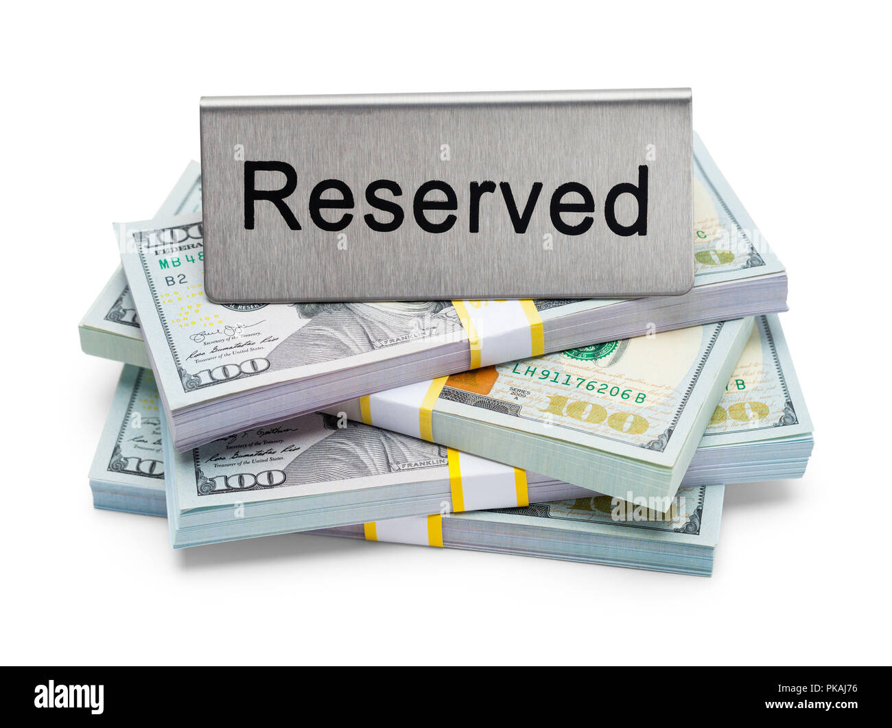 Pile of Money with a Reserved Sign Isolated on White Stock Photo - Alamy