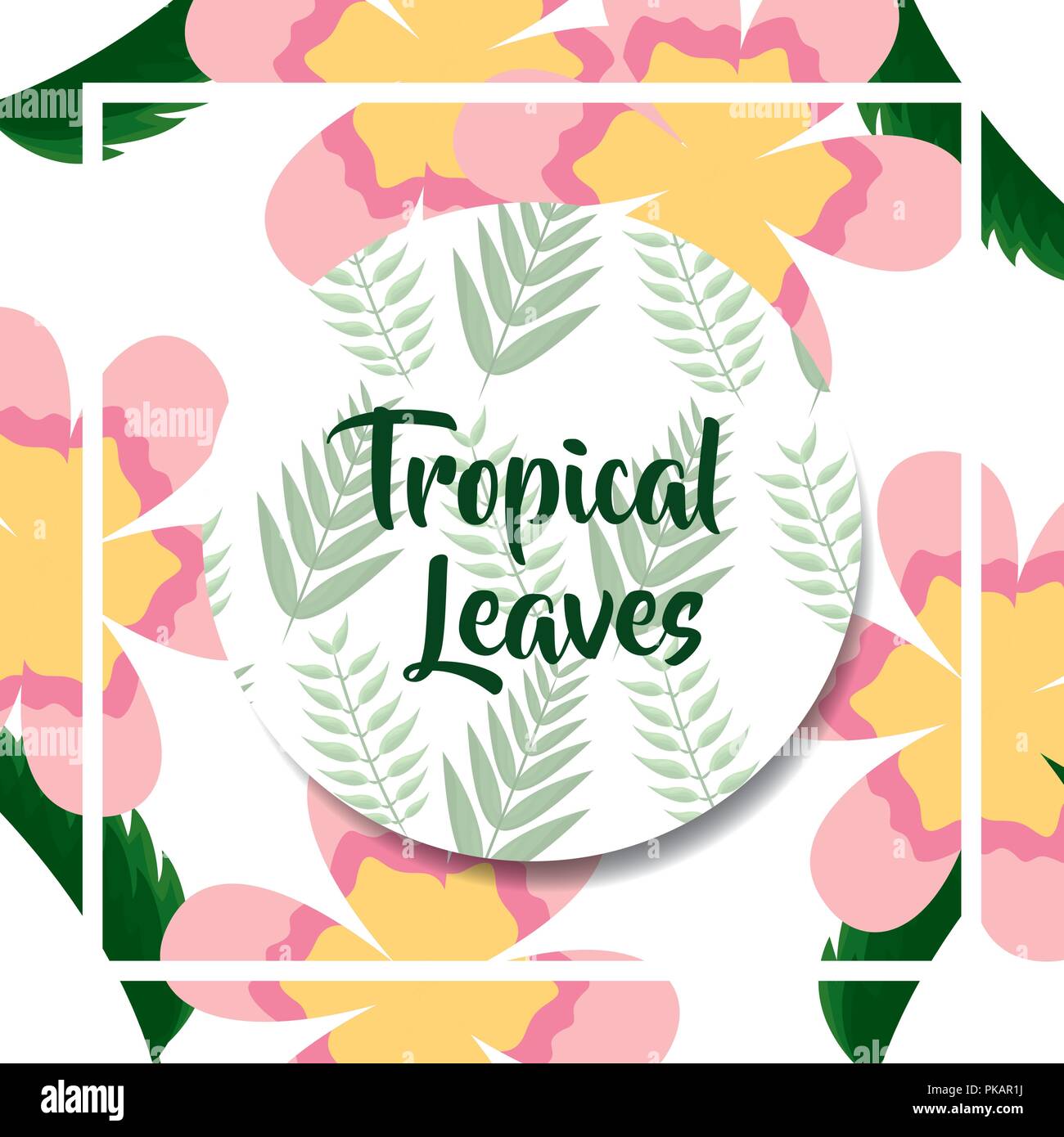 exotic flowers branches botanical label tropical leaves vector ...
